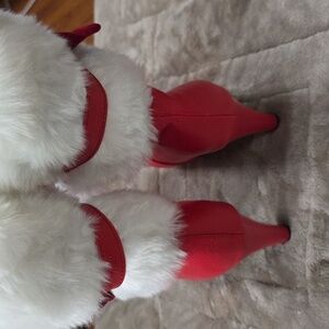 Jingpin | Shoes | Red Ankle Boots With Faux Fur Trim | Poshmark